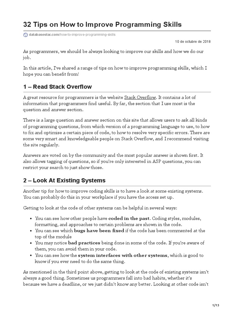 32 Tips On How To Improve Programming Skills | PDF | Computer ... 32 Tips On How To Improve Programming Skills | PDF | Computer ...