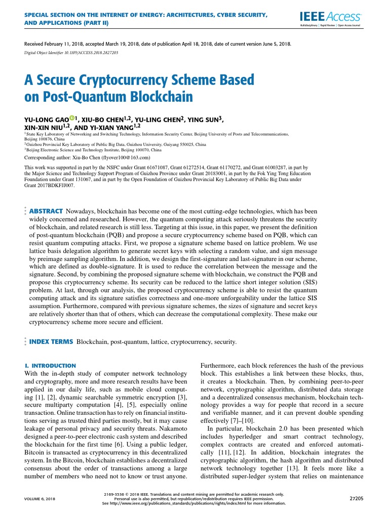 A Secure Cryptocurrency Scheme Based On PostQuantum Blockchain | PDF | Computers