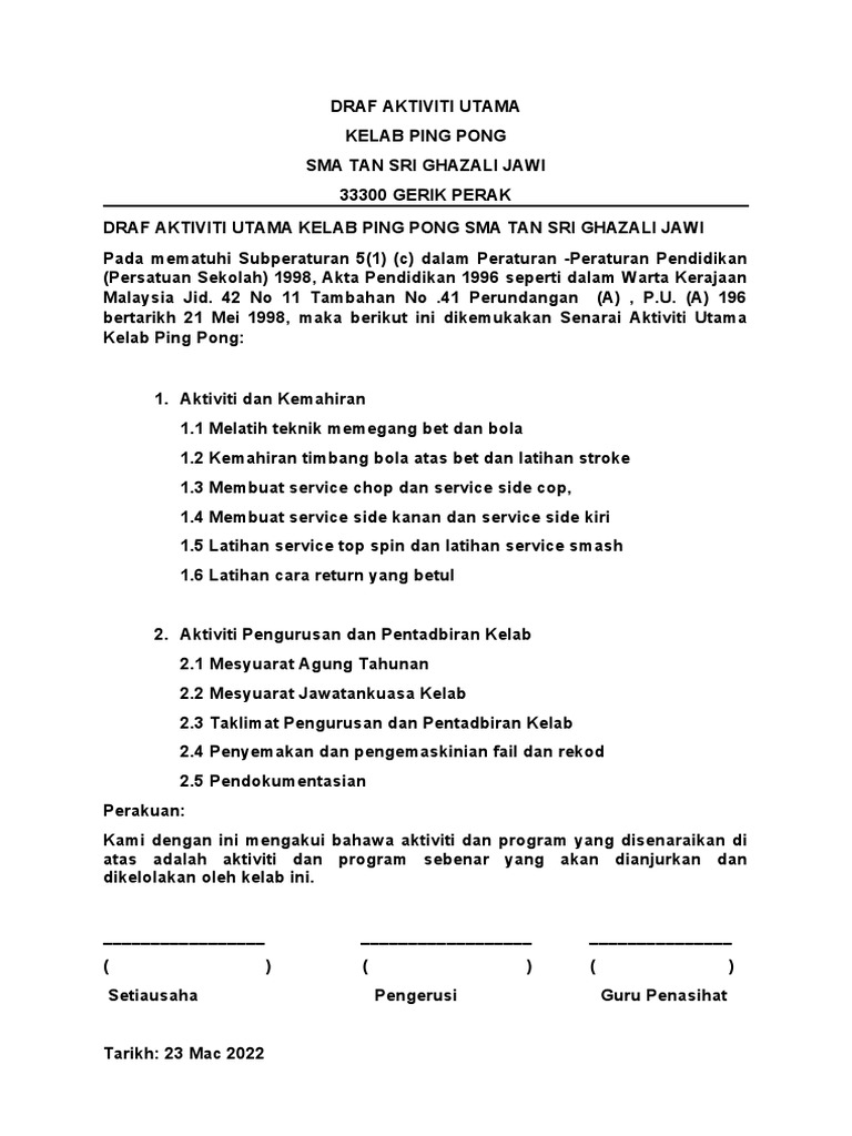 Draf Aktiviti Utama | PDF