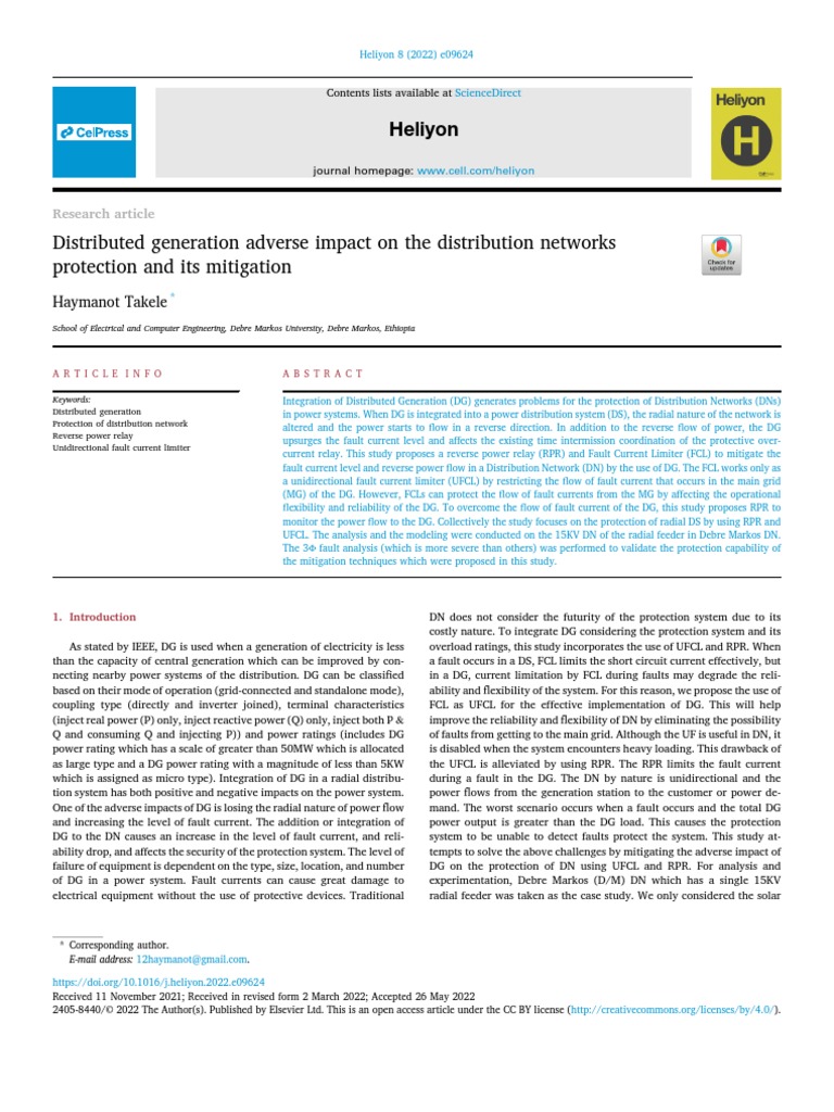 Distributed Generation Adverse Impact On The Distribution Networks Download Free Pdf