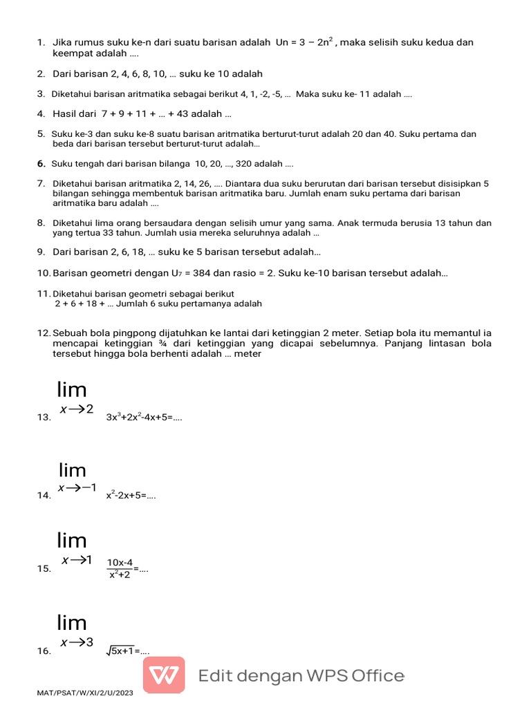 Latihan Psat Math Wajib | PDF
