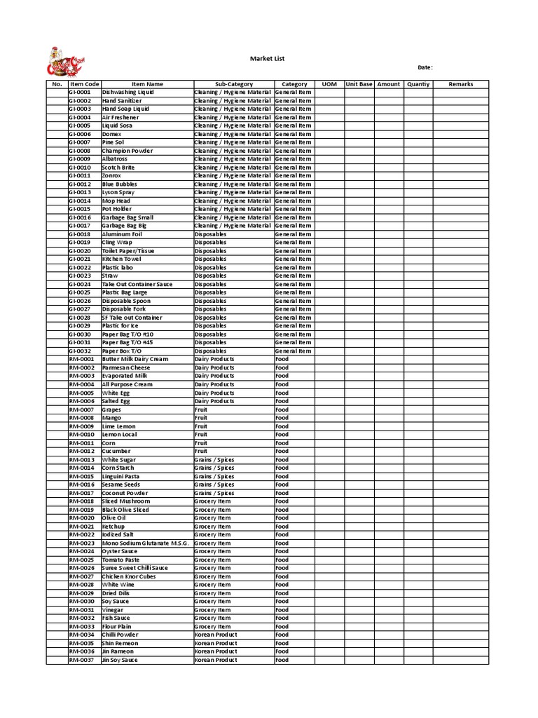 Marketlist | PDF | Foods | Vegetables