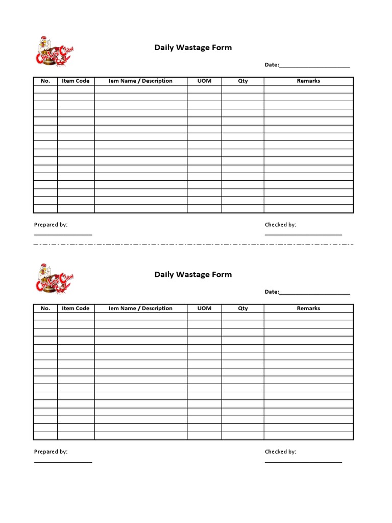 Daily Wastage Form | PDF | Business