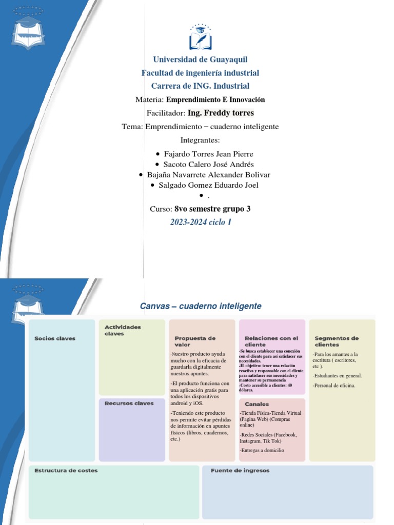 Canvas de Modelo de Negocio Cuaderno Inteligente | PDF Canvas de Modelo de Negocio Cuaderno Inteligente | PDF