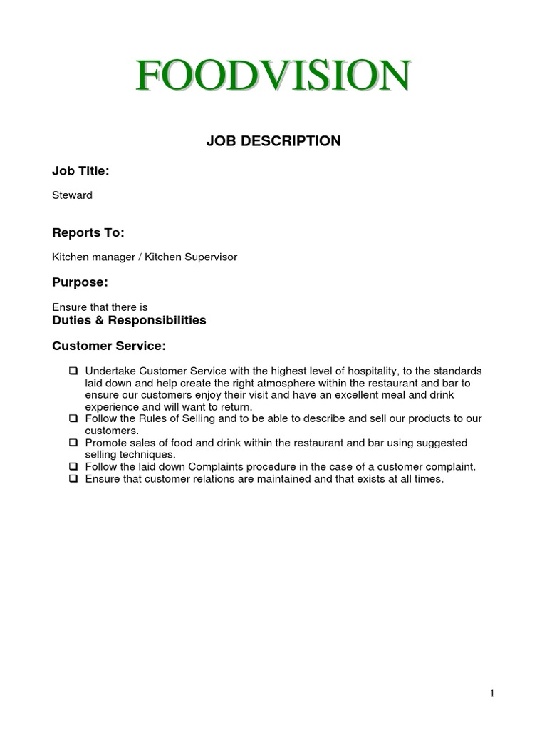 Restaurant Steward & Service Associate Roles | PDF | Cooking, Food & Wine
