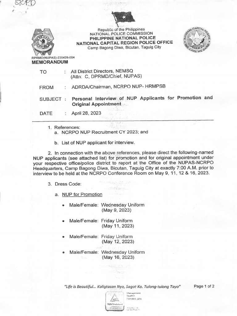 Personal Interview of NUP Applicants | PDF | Clothing