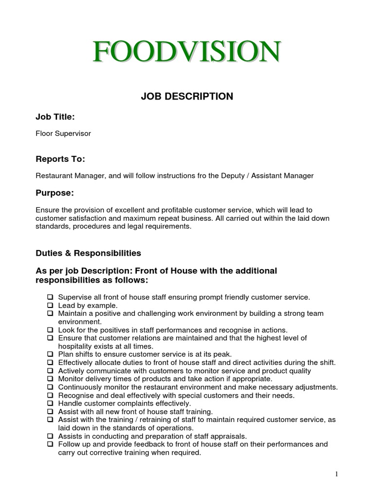 Floor Supervisor | PDF | Business | Economies