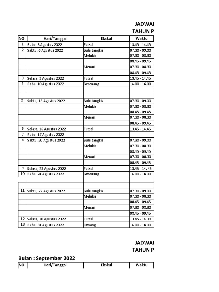 Jadwal Guru Ekskul 2022-2023 (18) | PDF