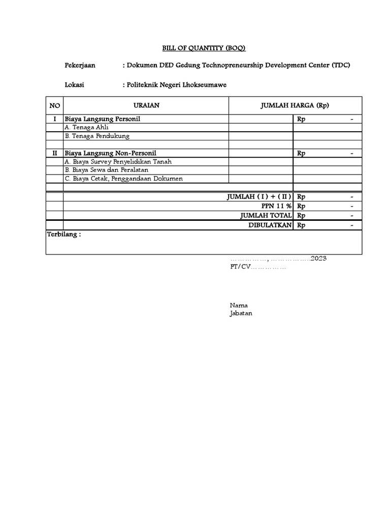 BOQ Gedung TDC PNL | PDF