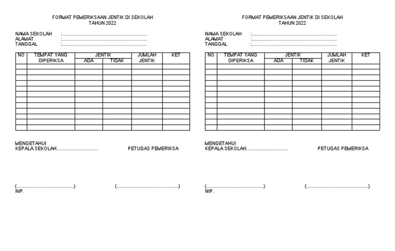 Format Pemeriksaan Jentik Di Sekolah | PDF