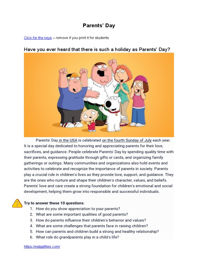 Celebrating Parents' Day Activities | PDF | Parent | Gratitude