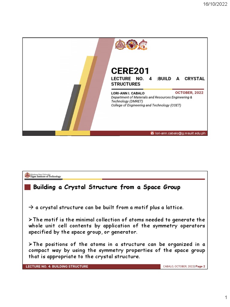 CERE 201 Lec 4 BUILDING CRYSTAL STRUCTURE | PDF | Crystal Structure | Crystal