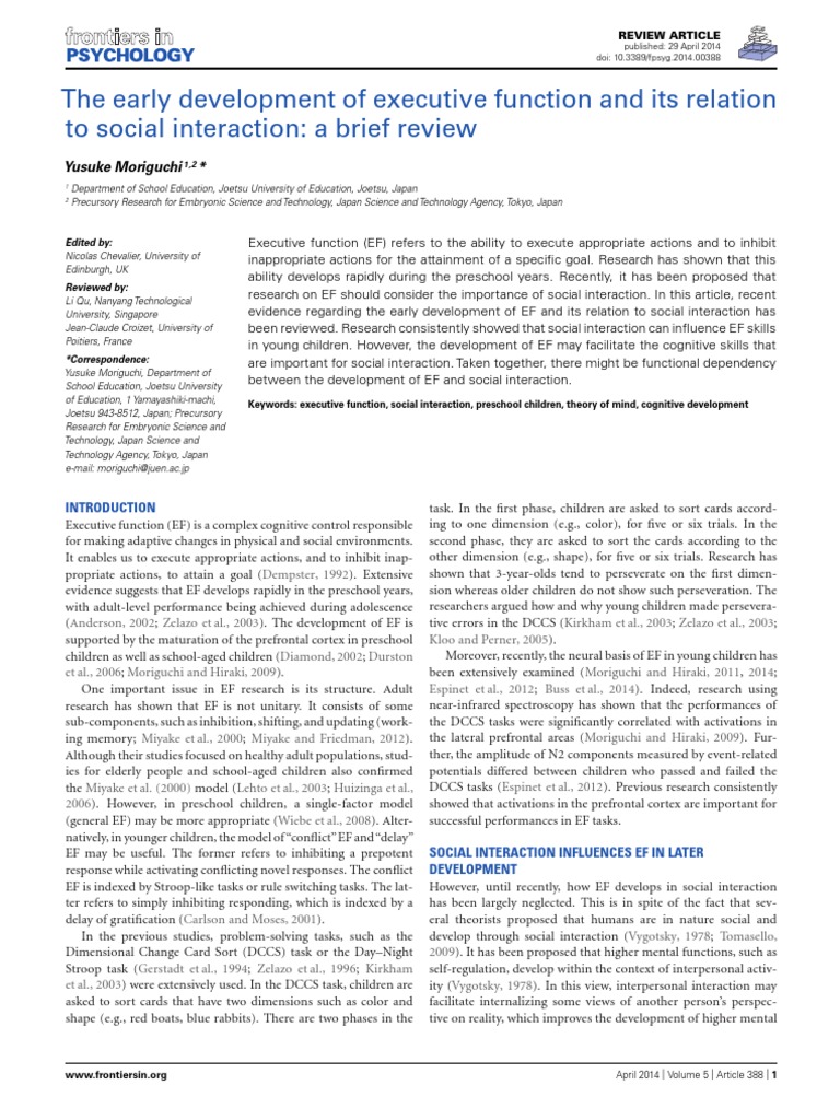 The Early Development of Executive Function and Its Relation To Social Interaction | PDF ...