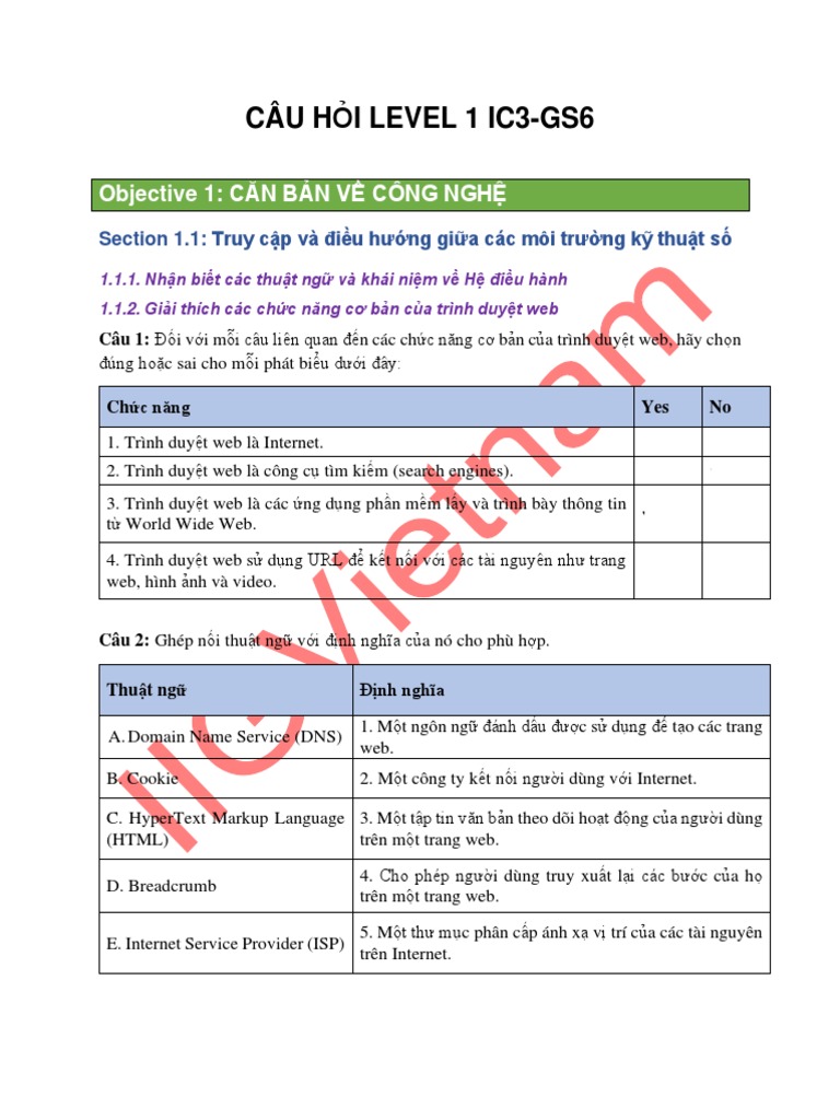 IC3 GS6 Level1 - Câu hỏi ôn tập | PDF