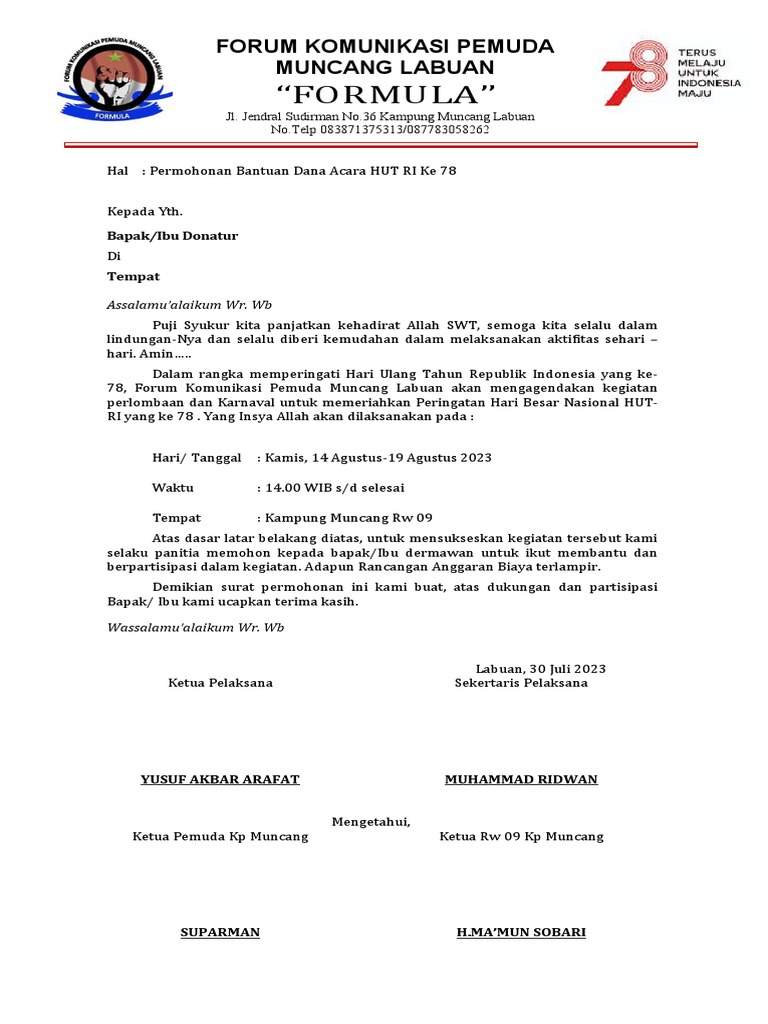 Surat Permohonan Dana 17 Agustus | PDF | Griya & Taman