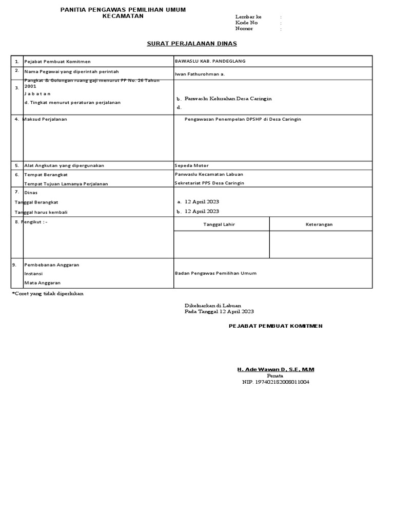 Bagi VISUM SPPD Caringin 12 April | PDF