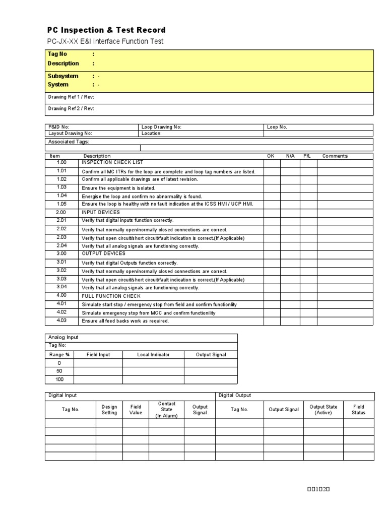 PC-JX-XX E&I Interface Function Test - Template | PDF | Switch | User ...