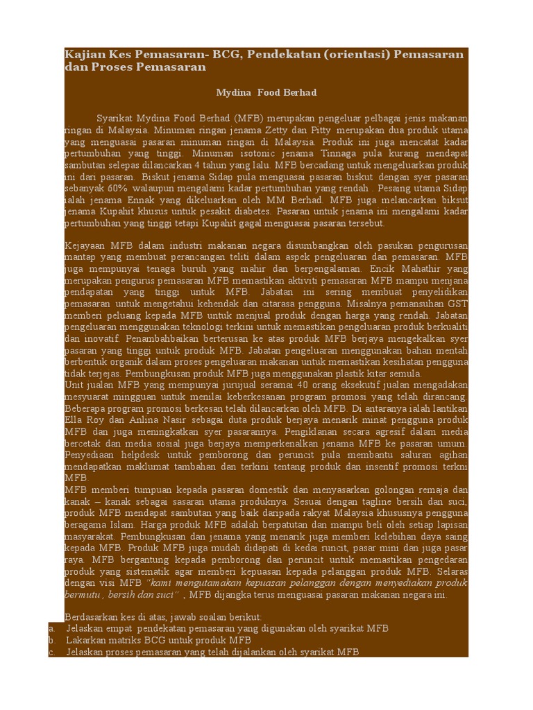 Kajian Kes Pemasaran - Pendktan, BCG & PR Pemasaran | PDF