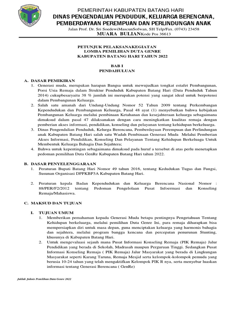 Pemilihan Duta GenRe Batang Hari 2022 | PDF