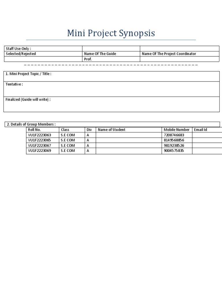 Mini Project Synopsis Ssrk Pdf 