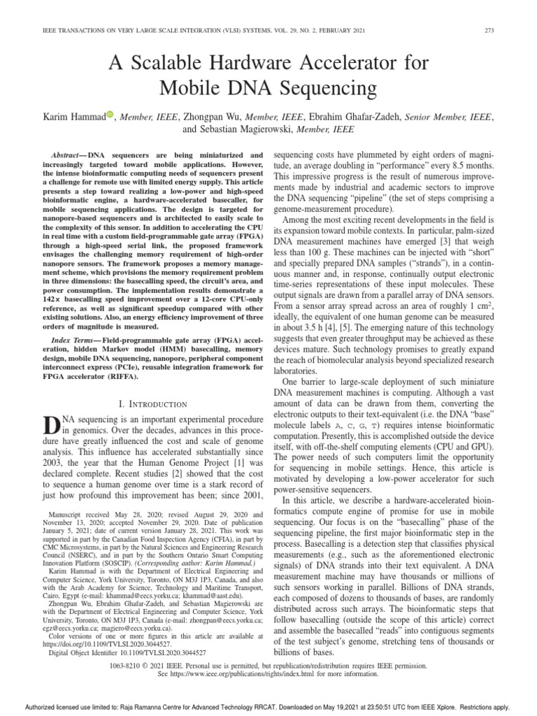 A Scalable Hardware Accelerator For Mobile DNA Sequencing | PDF | Field Programmable Gate Array ...