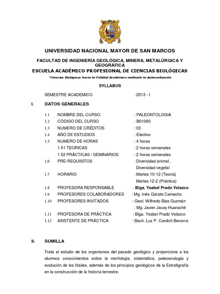 Paleontologia Plan 2003, Prof. Isabel Prado | PDF | Fósil | Paleontología