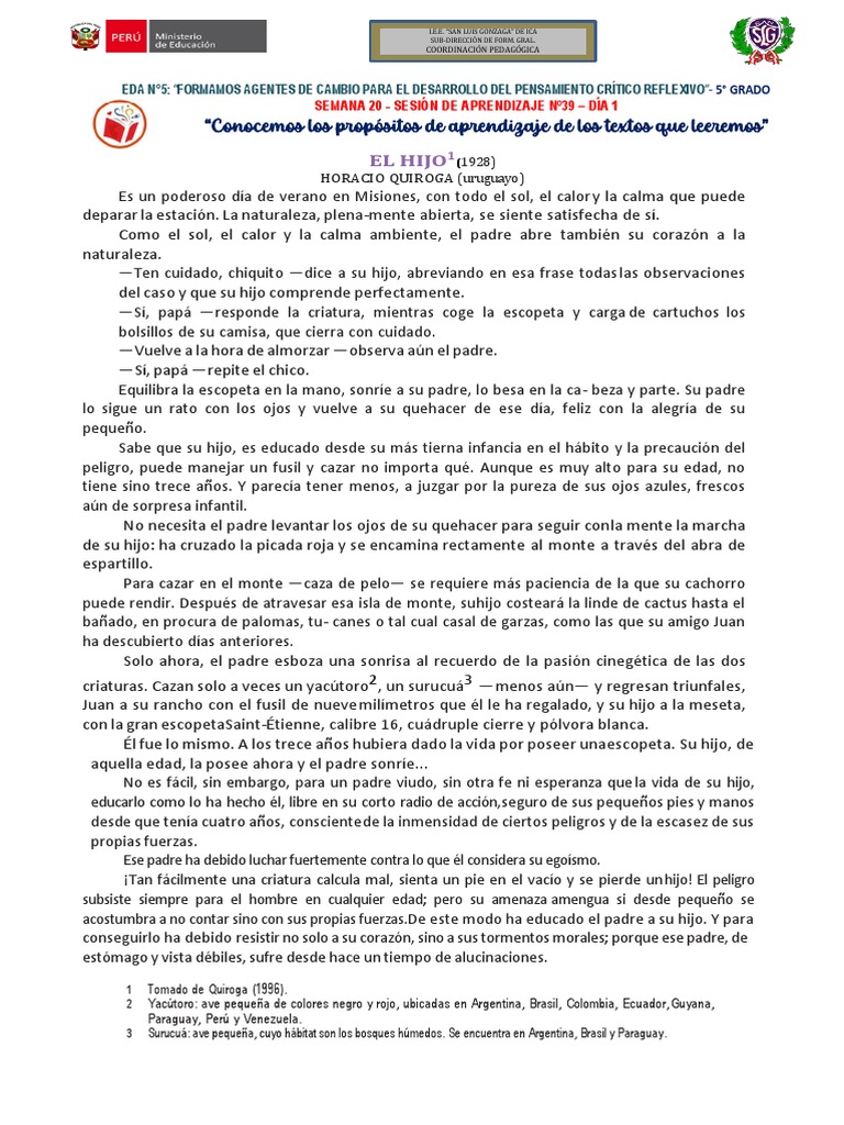 Lectura-El Hijo-Horacio Quiroga | PDF