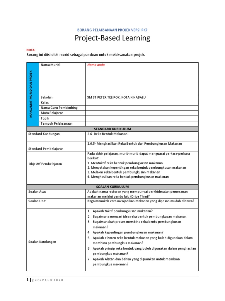 Borang Pelaksanaan Projek Versi PKP - RBT T.2 | PDF