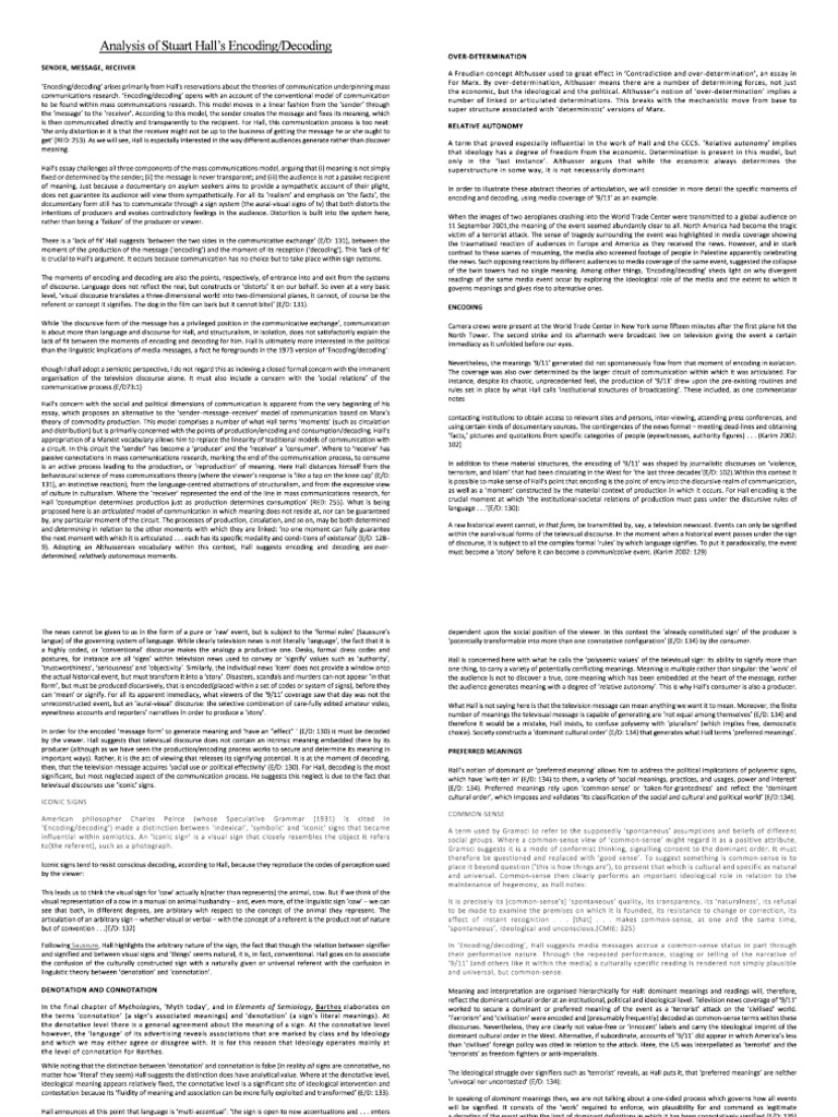 Analysis of Stuart Hall's Encoding Decoding 1 | PDF