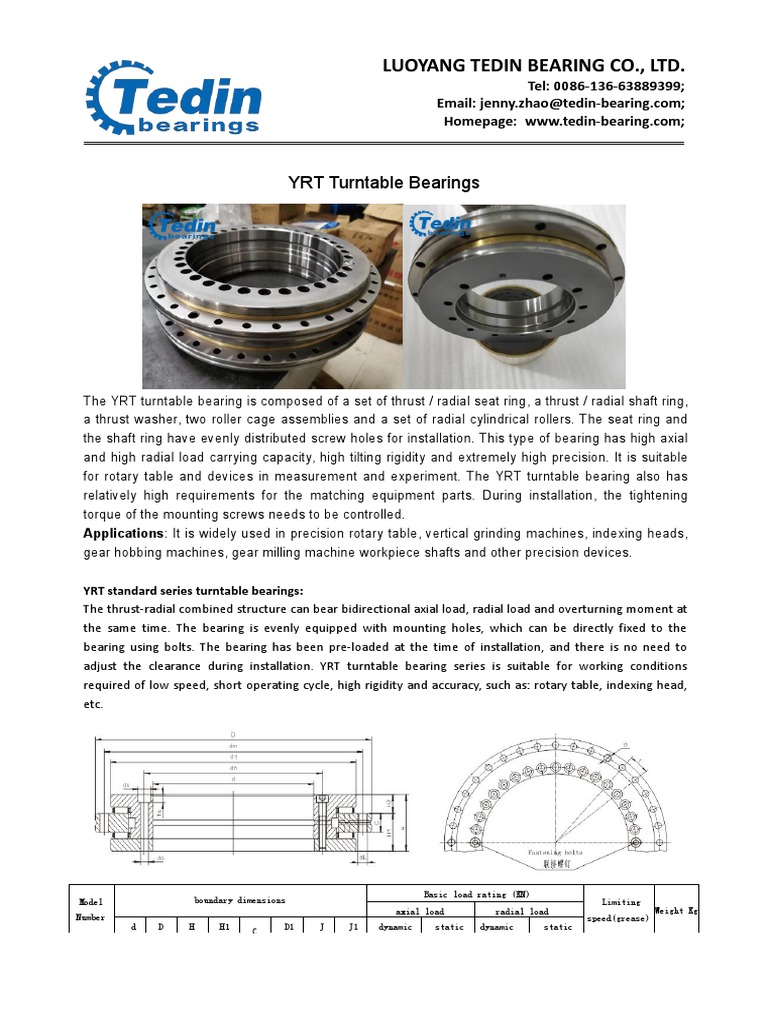 YRT Turntable Bearings Overview | PDF
