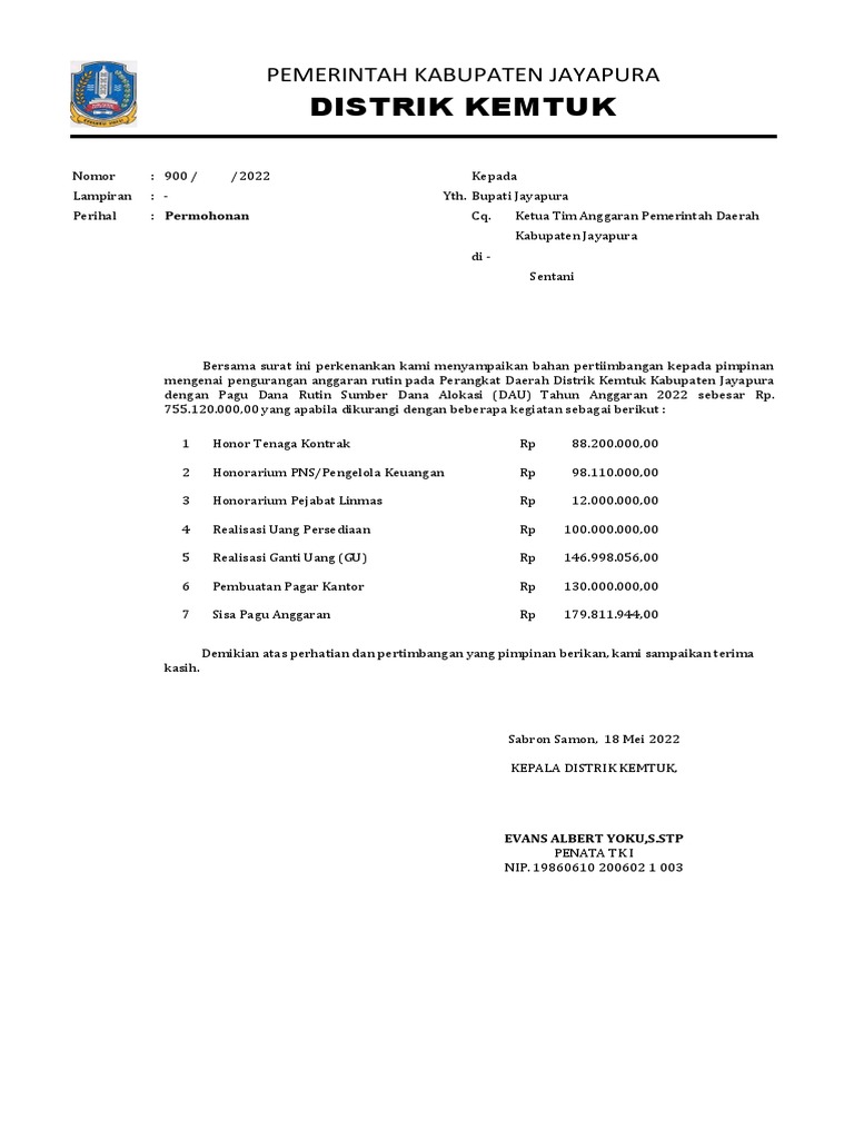 Distrik Kemtuk: Pemerintah Kabupaten Jayapura | PDF
