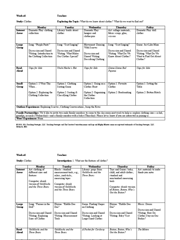 TG Clothes Weekly Plans Filled in | Download Free PDF | Clothing | Weaving