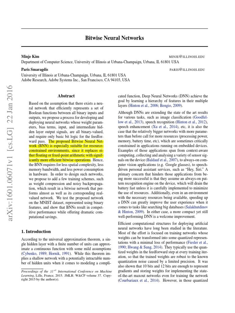 Bitwise Neural Network Download Free Pdf Artificial Neural Network Deep Learning