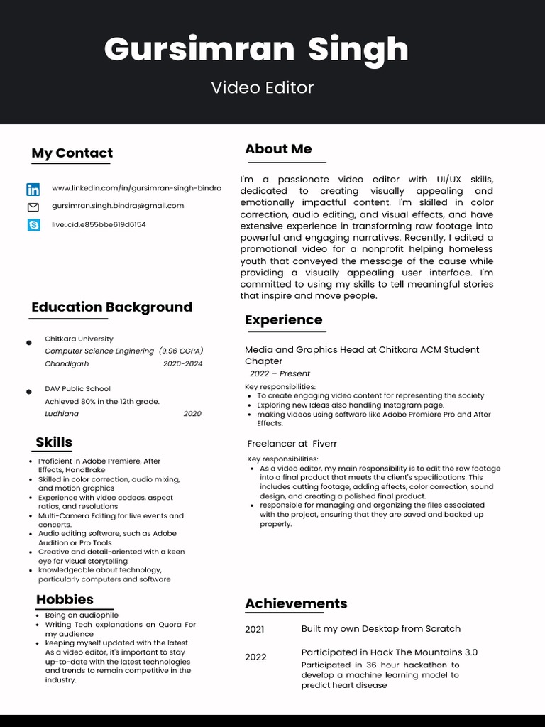 The Best Video Editing Resume | PDF | Computing | Software