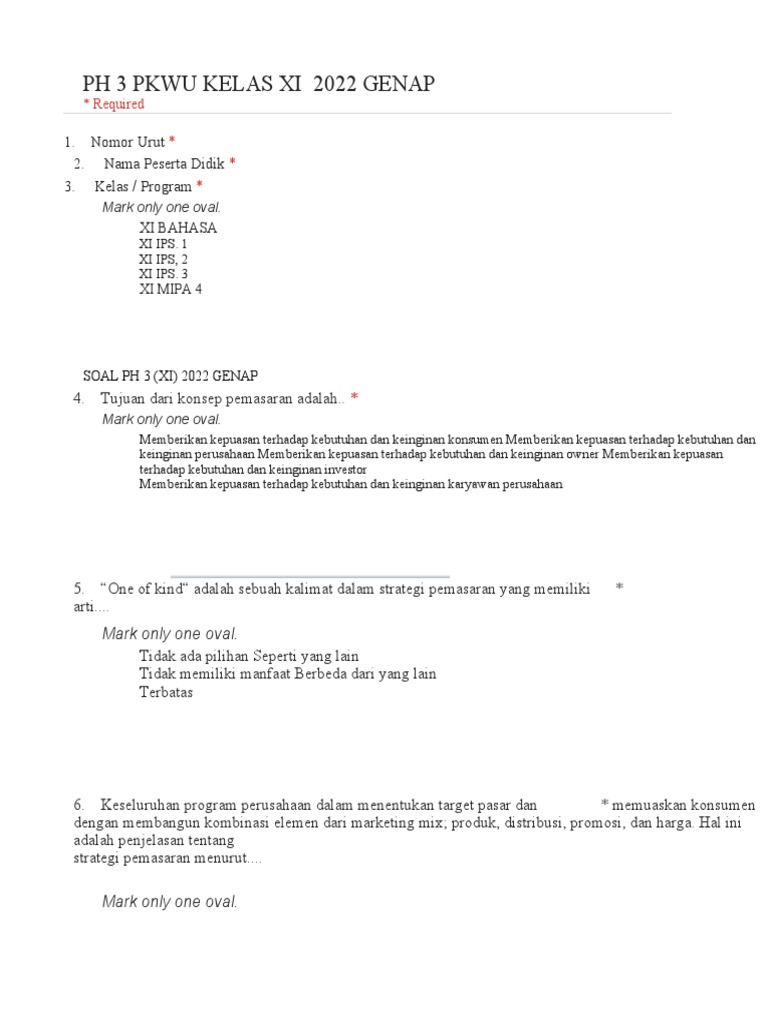 Soal PH 3 Mapel Pkwu Kelas Xi Genap | PDF