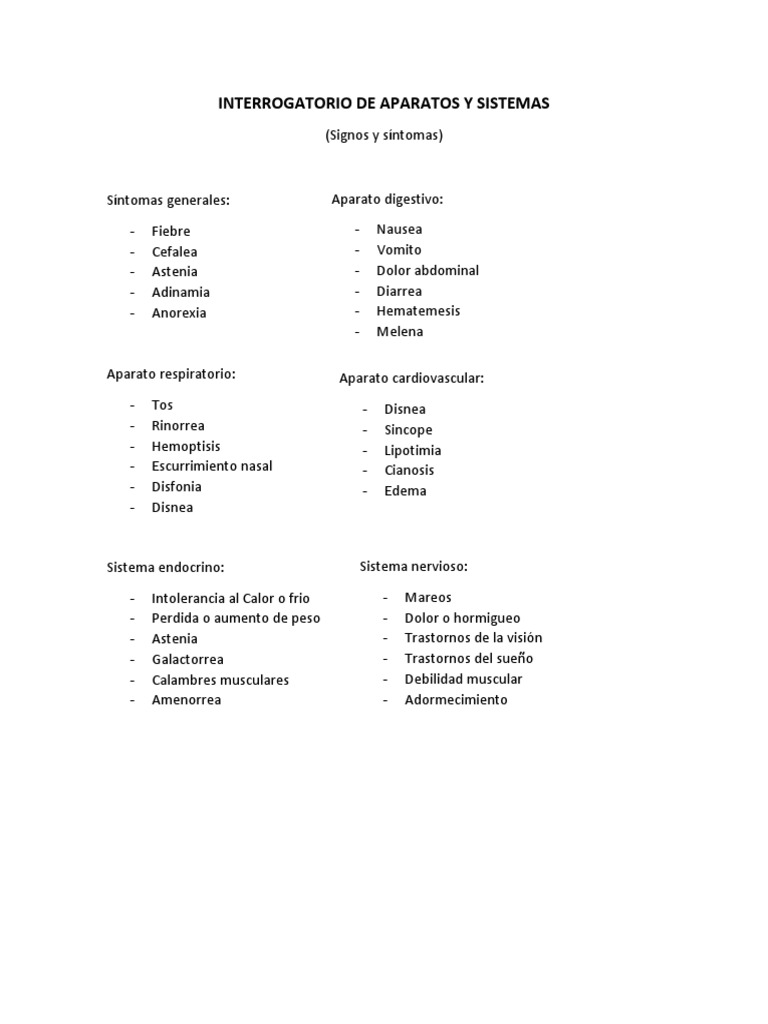 Interrogatorio de Aparatos y Sistemas | PDF