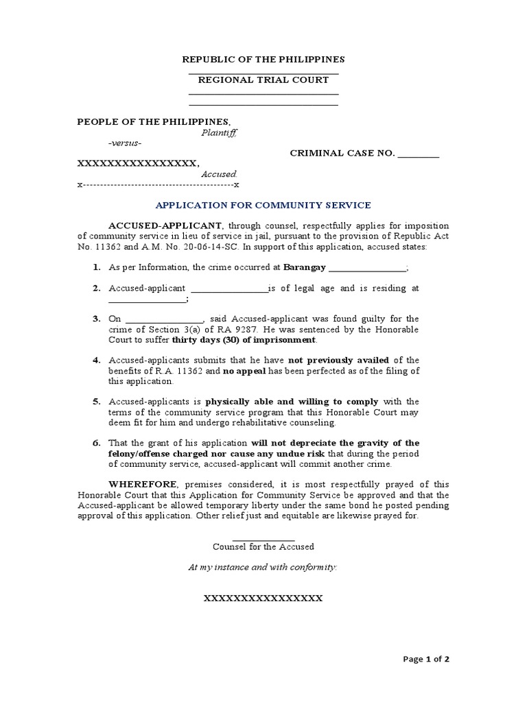 Application-For Community Service - IIII | PDF | Probation | Crimes