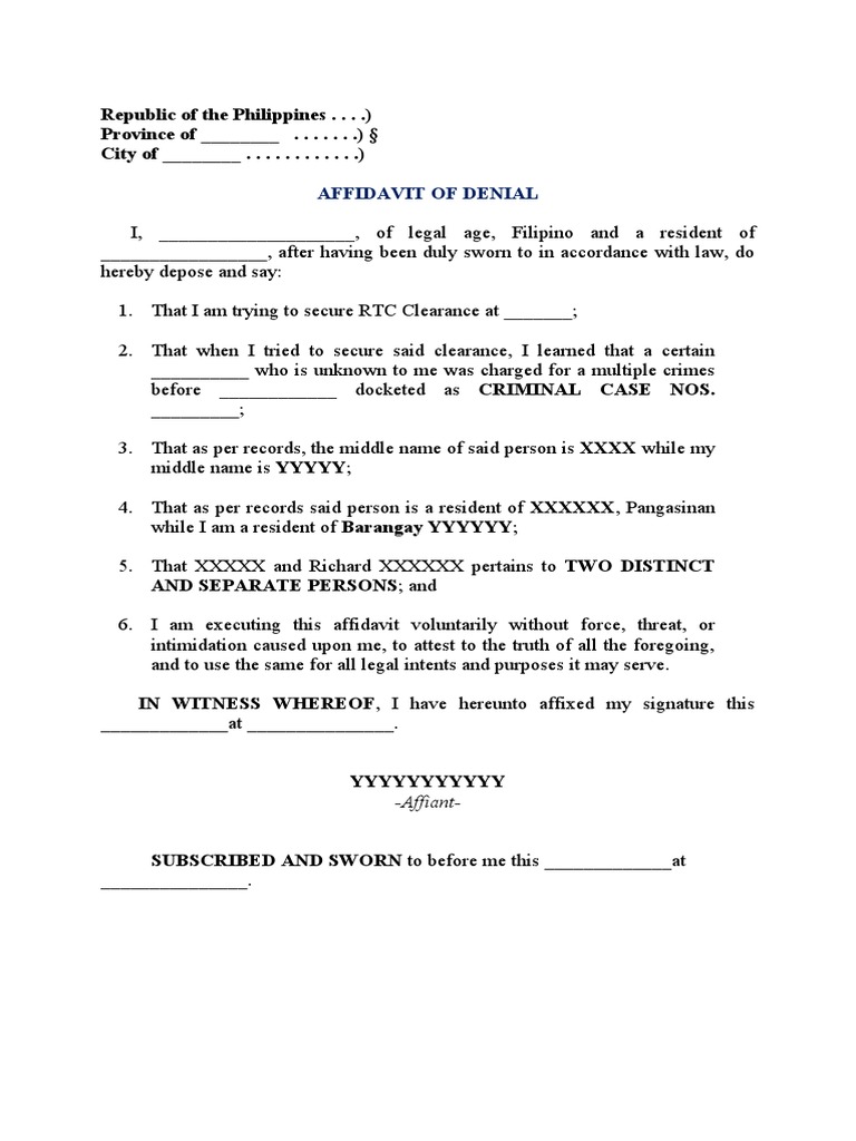Affidavit of Denial -- FFFF | PDF