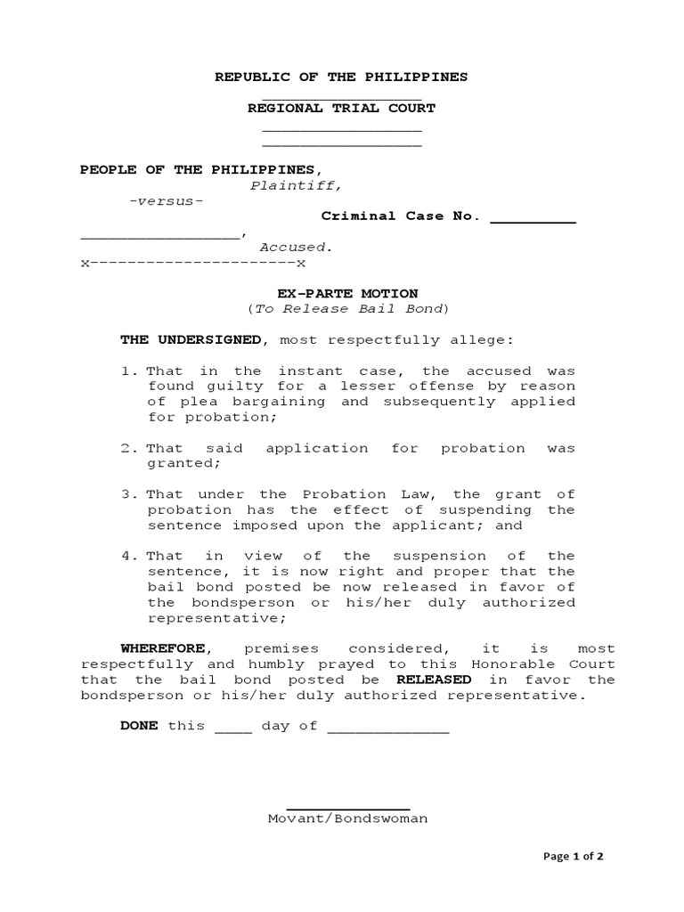 Motion To Release Bail - JJJJJJ | PDF