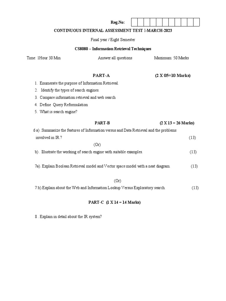 Information Retrieval Techniques Test 2023 | PDF | Teaching Methods ...