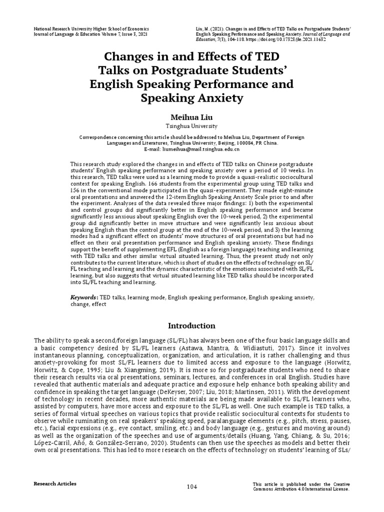 Changes in and Effects of TED Talks On Postgraduate Students' English ... Changes in and Effects of TED Talks On Postgraduate Students' English ...