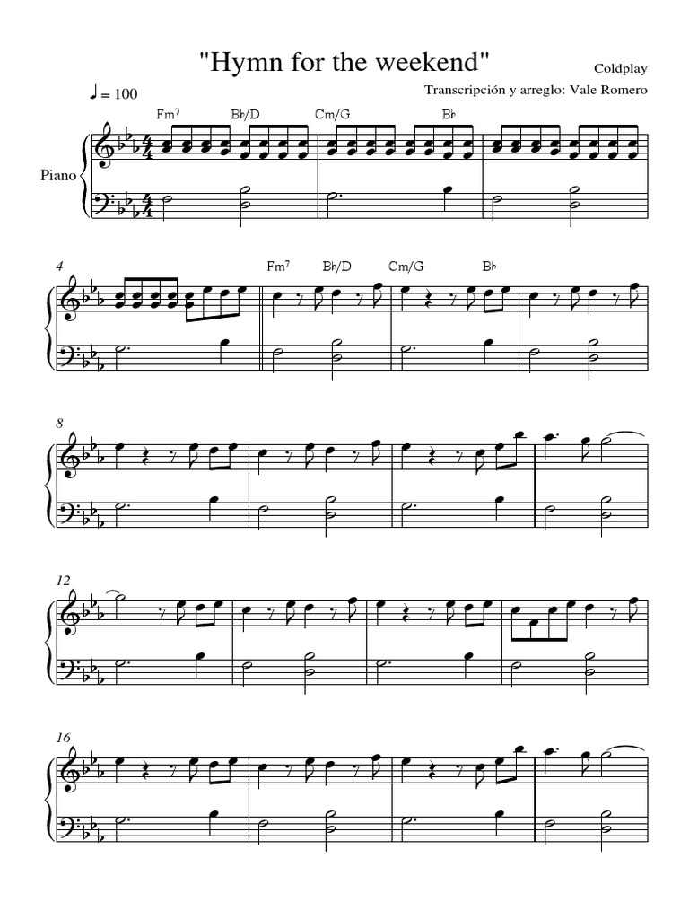 Hymn for weekend (Transcrip. Vale Romero) | PDF | Songs Written | Song Recordings Produced