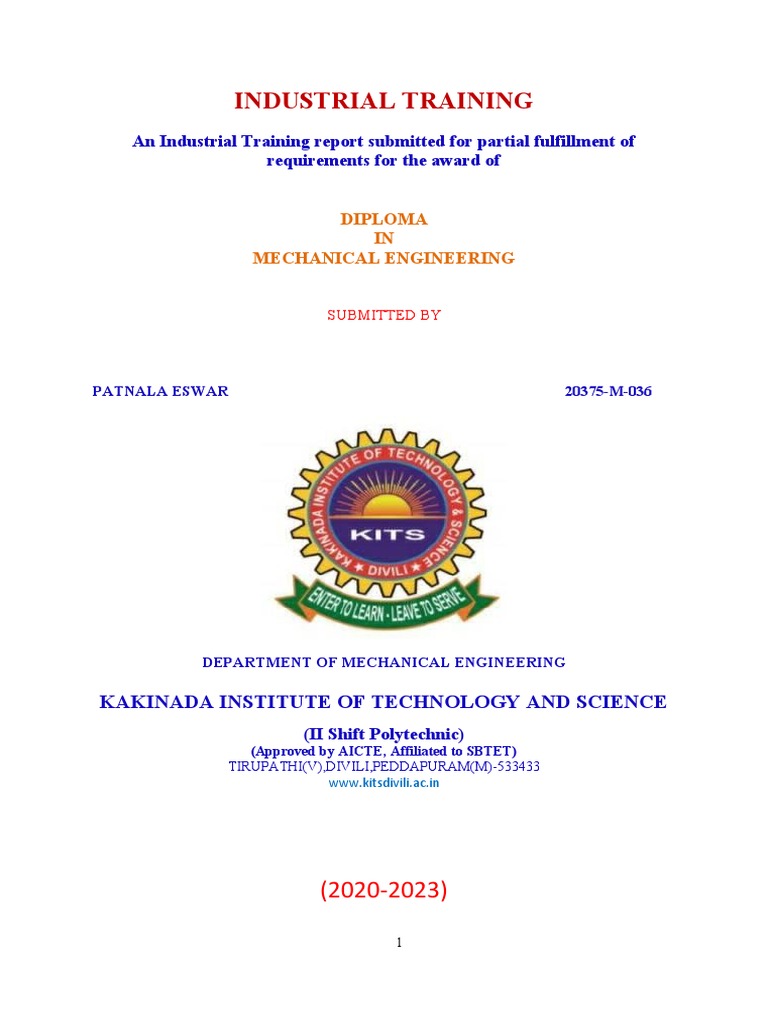 INDUSTRIAL TRAINING ESWAR dox | PDF | Brake | Internal Combustion Engine