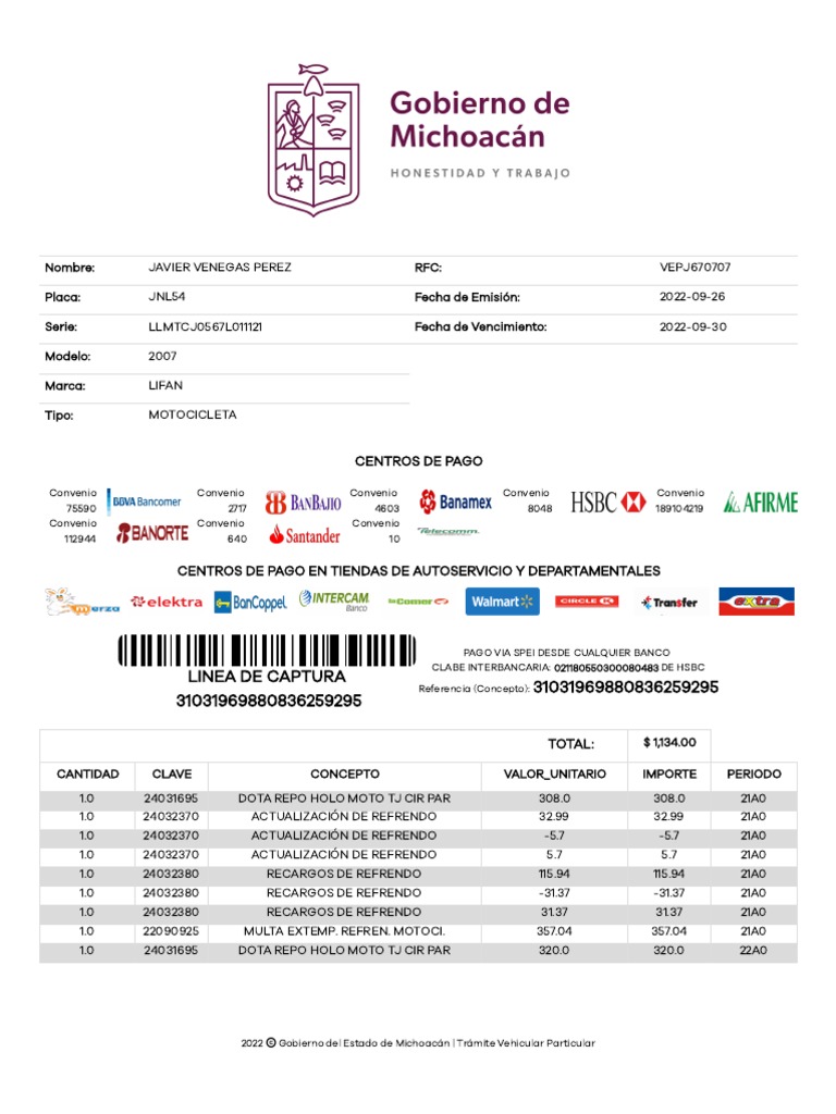 Consulta de Adeudo Vehicular Particular - Gobierno Del Estado de Michoacán | PDF | Bancario