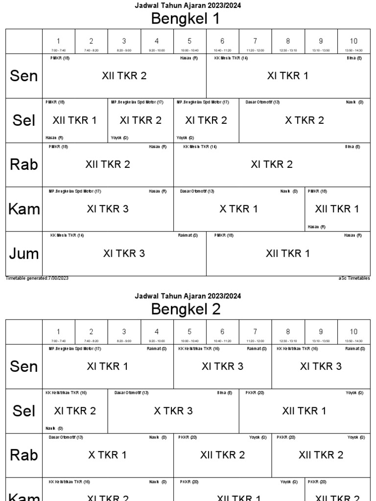 Jadwal Penggunaan Bengkel Dan Lab. TH 2023-2024 Pembaruan Fix | PDF