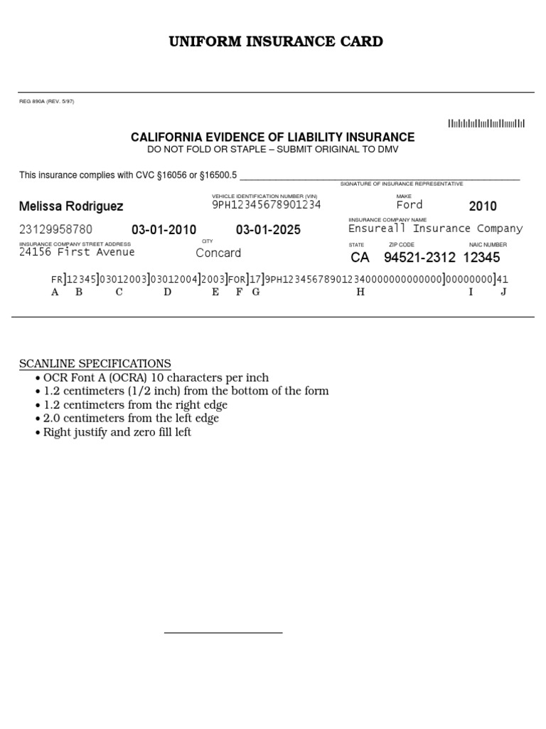 California Liability Insurance Card | PDF