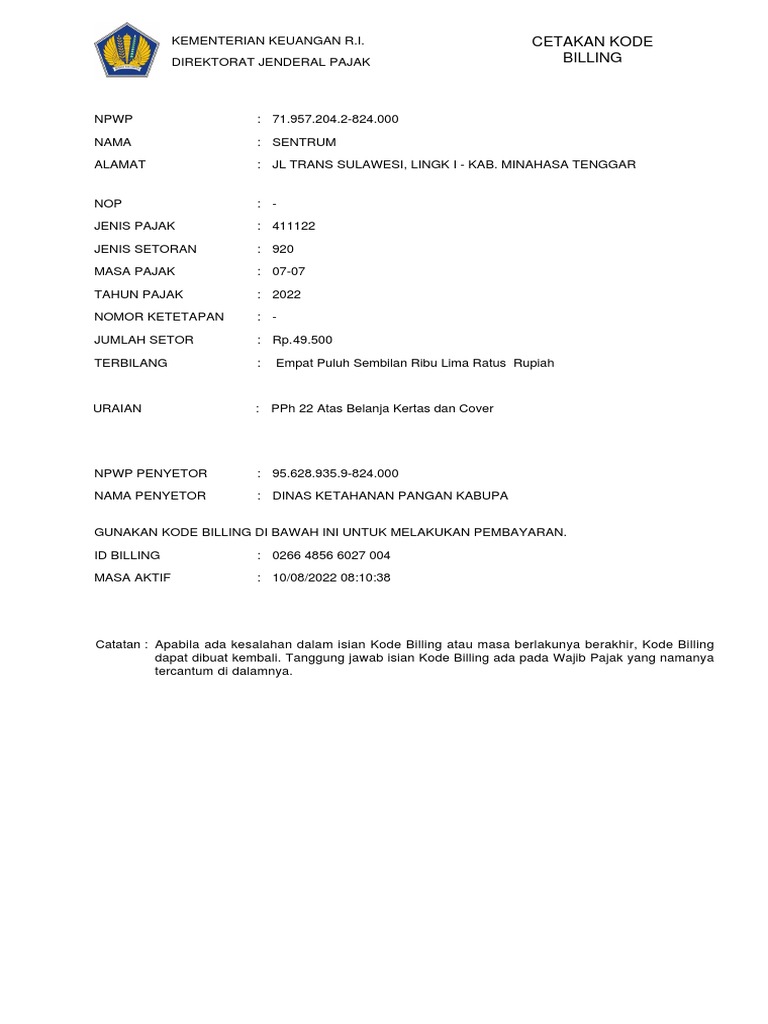 Potongan Pajak Atas Belanja Kertas Dan Cover | PDF | Pengelolaan ...