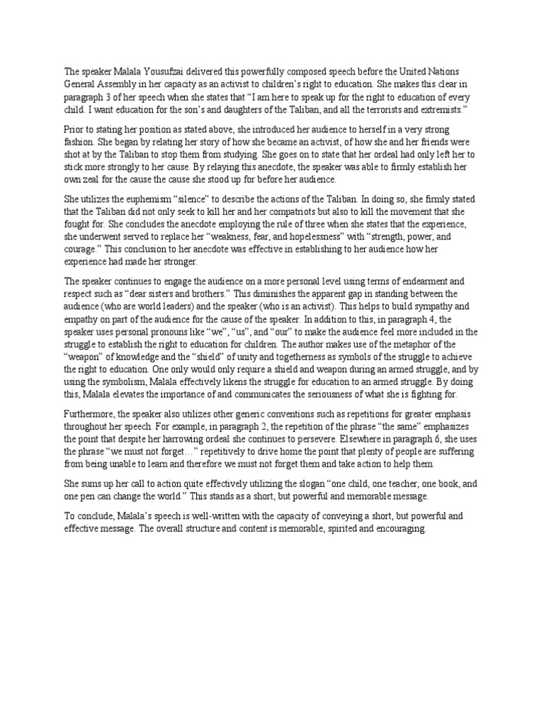Malala Speech Analysis | PDF