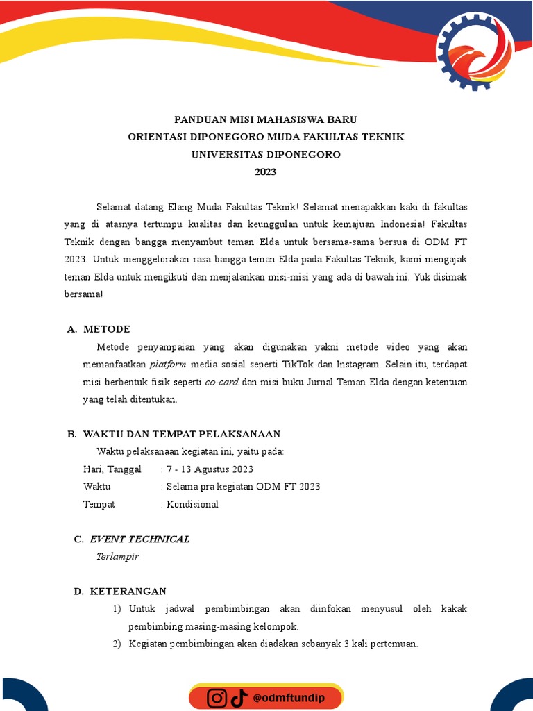 Panduan Misi Odm FT Undip 2023 | PDF | Seni | Teknologi & Rekayasa