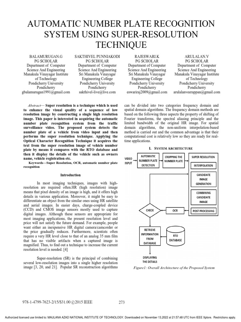 Automatic Number Plate Recognition System Using Super-Resolution ...